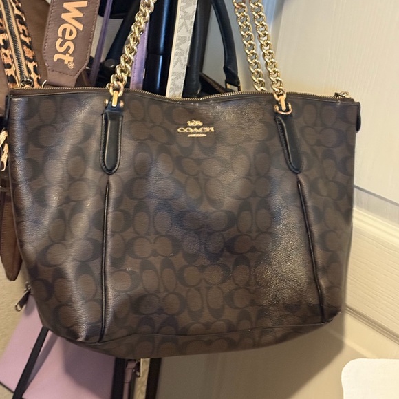 Coach | Bags | Coach Brown Monogram Tote With Gold Accents | Poshmark